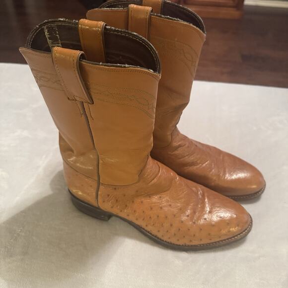 Justin Boots | Shoes | Justin Ostrich Roper Cowboy Boots Brock 32 Tan ...
